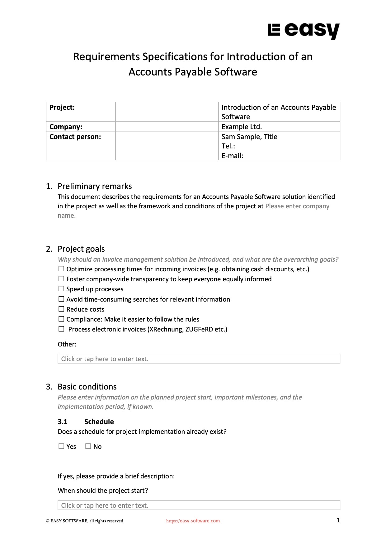 Requirement Specification Template – Get started with your A/P project